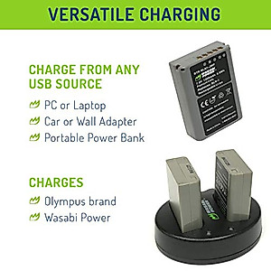 Wasabi Power Battery (2-Pack), Dual Charger for Olympus BLS-5, BLS-50, PS-BLS5, BLS-1, PS-BLS1, E-420, E-450, E-600, E-620, Pen E-P1, E-P2, E-P3, E-PL1, E-PL3, E-PM1, OM-D E-M10 Mark II, III, IIIs, IV
