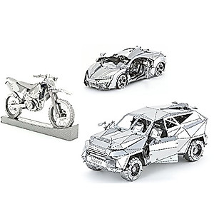 3D Metal Puzzle Car Collection Models Of Hyper Sports Vehicle, KMK F450, Motorcycle - DIY Toy Metal Sheets Assembling Puzzle, 3D puzzle – 3 Pack