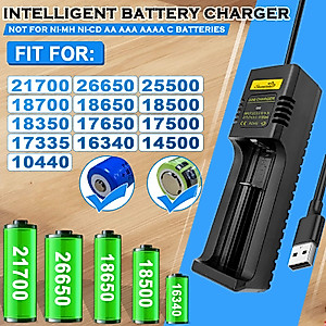 Swanlake 18650 Battery Charger,Single-Slot Intelligent Battery Charger for 3.7V Li-ion 18650,26650,21700,18500,18350,16650 Rechargeable Battery (not Including Battery
