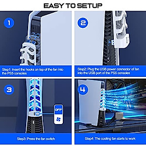 EUROA Cooling Fan, Efficient Cooling System with 5200RPM Cooling Fans&LED Light Compatible with Playstation 5, Upgrade Accessories Cooler Fan Cooling Fan for PS5 Console Disc&Digital Edition, USB Hub