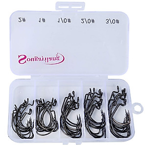 Sougayilang Fishing Hooks High Carbon Steel Worm Soft Bait Jig Fish Hooks with Plastic Box