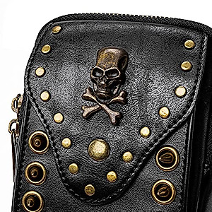 nice--buy Punk Gothic Skull Carry Purse Women Handbag Single Shoulder Waist Bag Cell phone Wallet Steampunk Retro Women Travel Purse Motorcycle Bag Stud Rivet Fashion, Black, Small