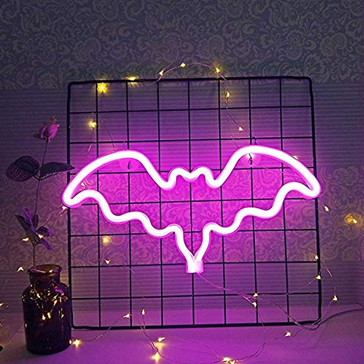 QiaoFei LED Neon Bat Sign Shaped Decor Light,Bat Night Light Wall Decor for Christmas,Birthday Party,Kids Room, Living Room, Wedding Party Decor(Pink)