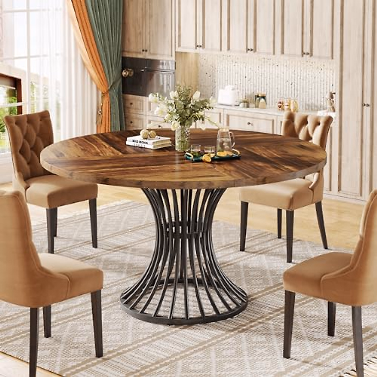LITTLE TREE Round Dining Table for 4-6 People, 47" Large Rectangular Kitchen Table with Geometric Legs, Unique Dinner Table Kitchen & Dining Room Furniture