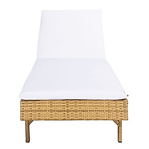 SAFAVIEH Outdoor Collection Cam Natural Brown Wicker/White Cushion Adjustable Chaise Lounge Chair, Black/Beige (PAT7501D)