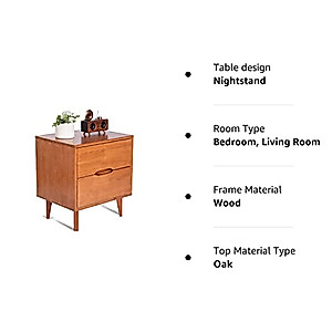 Mid Century Modern Grooved Handle Wood Nightstands Side Table Bedroom Storage Drawer and Shelf Bedside End Table, 2 Drawer (Caramel)