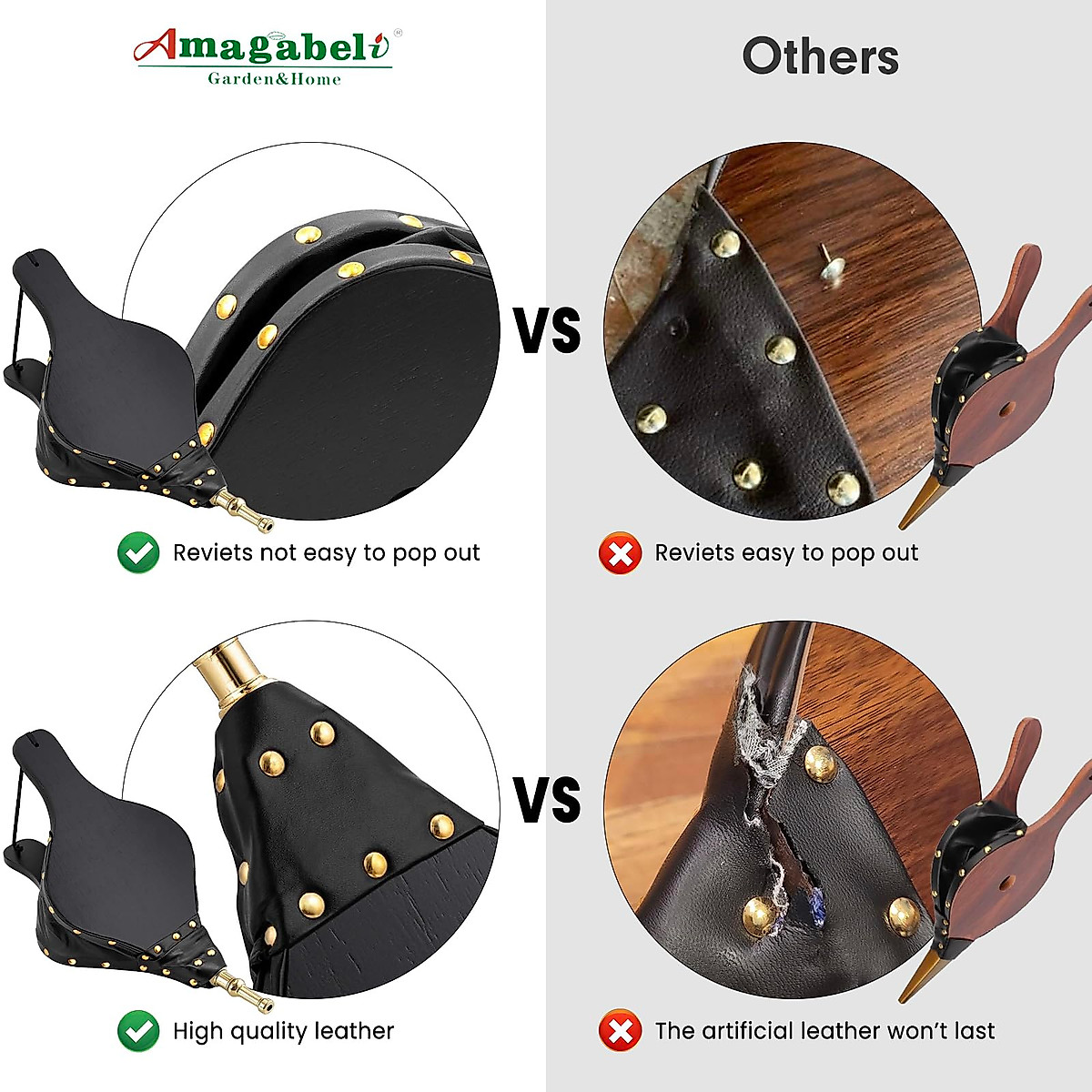 AMAGABELI GARDEN & HOME Fireplace Bellows 15.5"x 7" Large Wood Air Blower Cast Nozzle for Outdoor Camping BBQ Grill Chimney Hand Bellow Pump Pit Barbeque Fire Tools Accessories (Black)