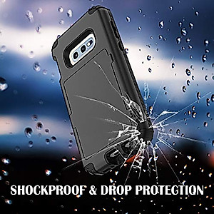 WeLoveCase Galaxy S10e Wallet Case Built in Screen Protector S10e Defender Wallet Card Holder Cover with Hidden Mirror 3 Layer Shockproof Heavy Duty Protection Case for Samsung Galaxy S10e Black