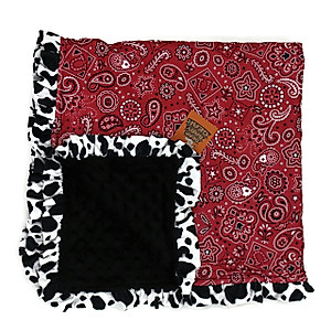 Dear Baby Gear Farm Deluxe Baby Blanket - Reversible, Milestone & Newborn Gifts for Girls and Boys - Red Handkerchief Blanket with Black Dot and Cow Print Ruffle - 33 x 33 Inches