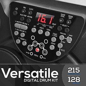 Pyle Portable Drums, Tabletop Drum Set, 7 Pad Digital Drum Kit, Touch Sensitivity, Wireless Electric Drums, Drum Machine, Electric Drum Pads, LED Display, Mac & PC - PTED01