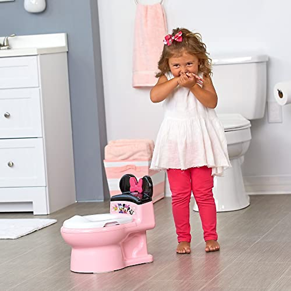 The First Years Disney Minnie Mouse Potty Training Toilet and Toddler Toilet Seat - Toilet Training Potty with Fun Flushing and Cheering Sounds