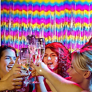 Sparkly Rainbow Foil Fringe Curtain Metallic Streamers Tinsel Party Backdrop Decorations for Birthday Gay Pride Day Graduation Wedding Engagement Bridal Shower Bachelorette Photo Booth Props - 2 Packs