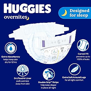 Huggies Size 5 Overnites Baby Diapers: Overnight Diapers, Size 5 (27+ lbs), 88 Ct