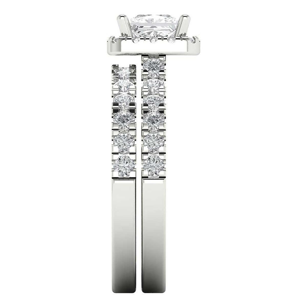 Clara Pucci 1.54 carat Princess Cut Halo Solitaire White Sapphire Bridal Wedding Anniversary Ring band set 14k White Gold 8.25