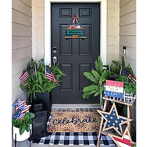 Interchangeable Welcome Sign for Front Door Blue Farmhouse Truck Decor Hanging Sign with 11 Interchangeable Seasonal and Holiday Decor Signs 12x14 in. (Blue Farmhouse Truck)