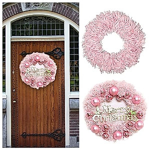 FRAKYEN Christmas Wreath Merry Christmas Garland Holiday Door Wreath Xmas Wreath with Pink Accents for Outdoor Indoor Home Party Décor,12inch