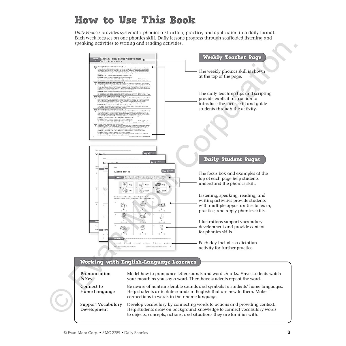 Evan-Moor Daily Phonics, Grade 3, Homeschooling & Classroom Resource Workbook. Phonemic Awareness, Decoding, Word-Study, Teaching Editions, Reproducible Worksheets