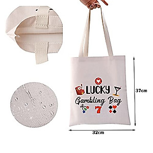 ZJXHPO Casino Lover Gift Lucky Gambling Bag Hangbag Cash Bag for Gambler Poker Player Canvas Tote Bag (Lucky Tote Bag)