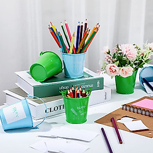 WILLBOND 6 Pack Mini Metal Buckets with Handles Small Pails Pencil Buckets Colored Galvanized Bucket for Kids Classroom Crafts Crayons Storage Party Favors, 2.95 Inch High