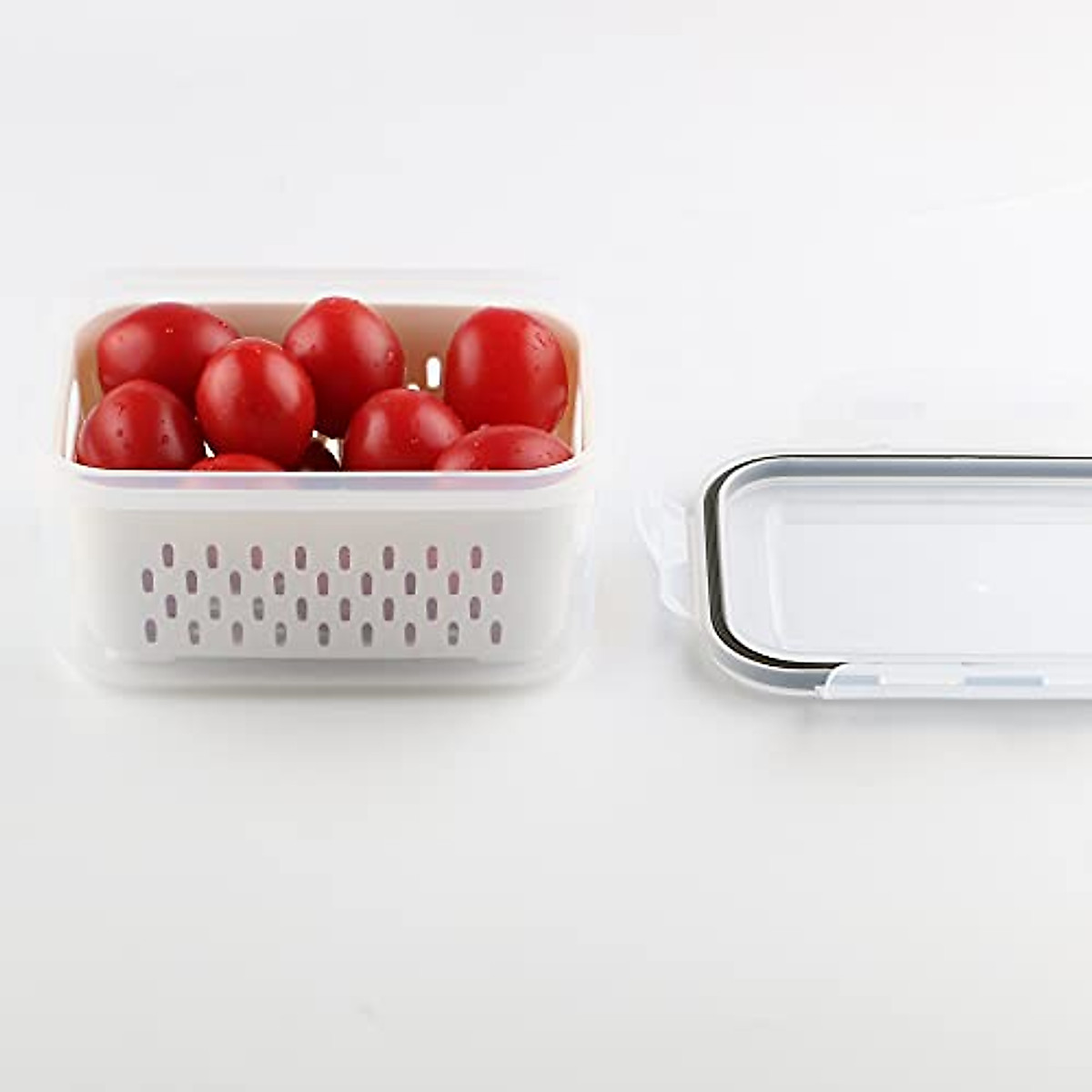 Food Storage Container,3 Piece Set, Vegetable Fruit Storage Container, Built-in Removable Drain Basket, Stackable Storage Container for Fridge