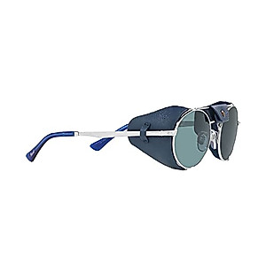 Persol PO2496SZ Round Sunglasses, Silver/Green Polarized, 52 mm