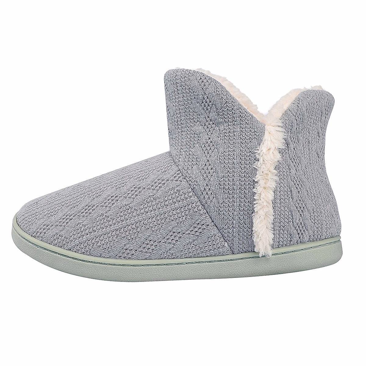 OhMill Flat Heel Slipper Boots Women Slippers Comfort Knit Boots Winter Warm Outdoor Indoor Full Wrap High-Top Shoes (7-8, Grey)