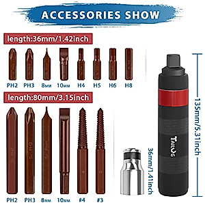 TAILUG Hand Manual Reversible Impact Driver, 1/2 Inch Drive Impact Screwdriver Set Rusty Fasteners Extractor with S2 Steel Bits 16-Piece