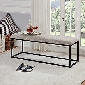 Ball & Cast Modern Upholstered Bench Entryway Bench Ottoman with Metal Frame, 48 Inch Grey