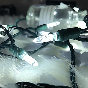 Dalla Costa 50 Count M5 Faceted Christmas Mini Light Set Indoor/Outdoor Use String Lights for Garden Christmas Tree Patio Lawn Party Home 120V UL Certified Green Wire 17 Feet (Cool White)