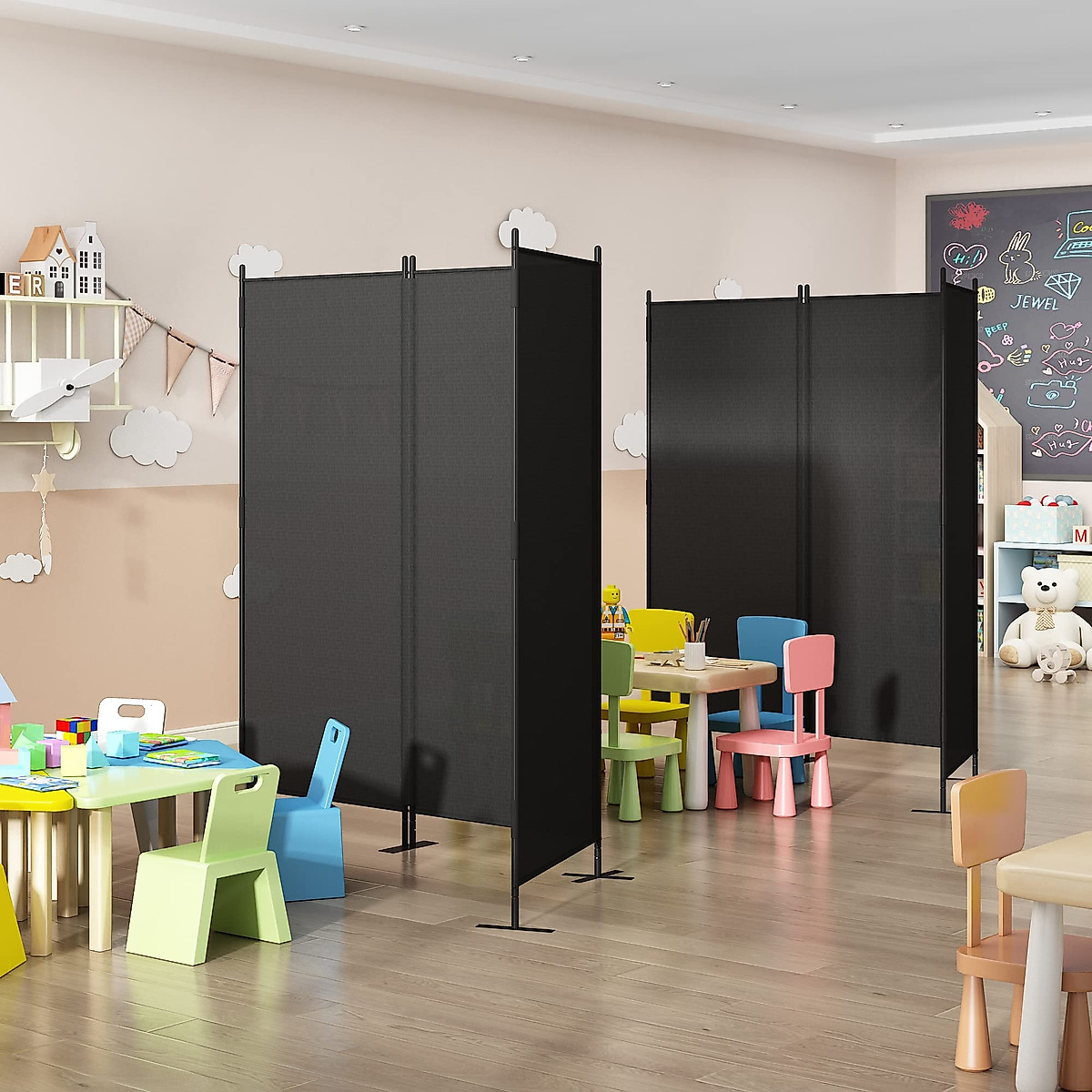 JAXPETY Room Divider Panel 6Ft Privacy Screen Wall Divider 88" W x 73" H Dividers for Room Separation Folding Portable Freestanding Room Partition for Office, Black