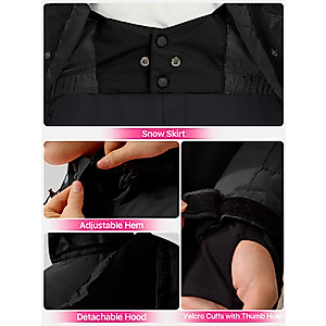 FREE SOLDIER Women's Waterproof Ski Snow Jacket Fleece Lined Warm Winter Rain Jacket with Hood Fully Taped Seams(Black,3XL)