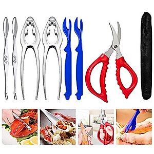 Crab and Lobster Tools - Crab Leg Crackers and Picks Set, Picks Knife for Crab, Shellfish Scissors Nut Cracker, Stainless Steel Seafood Utensils Crackers & Forks Cracker