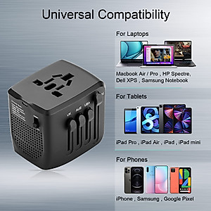 1200Watts Travel Adapter and Converter Combo Step Down Voltage 220V to 110V for Hair Dryer Steam Iron Laptop MacBook Cell Phone Travel Adapter Converter for US to UK Europe AU Over 150 Countries
