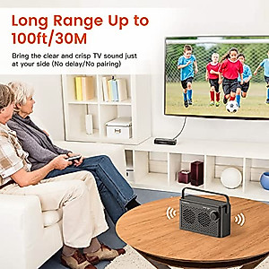 Tosima TV-8000 Wireless Speaker for TV, Easy Control Portable TV Soundbox for Hard of Hearing, Elderly Parent,Rechargable 8 Hours Battery, AUX3.5mm, 2.4G RF Transimitter 100Ft Range