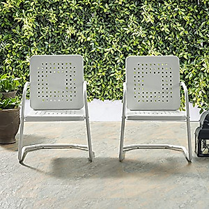 Crosley Furniture Bates 2-Piece Outdoor Chair Set, Retro Metal Patio Chairs for Dining, Porch, Deck, Balcony, White Gloss