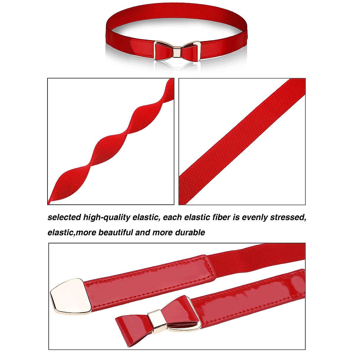 Tatuo 3 Pieces Women Skinny Waist Belt Thin Stretchy Bow Belt for Dress, 3 Colors (Set 1)