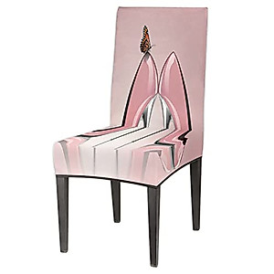 High Heel Chair Covers for Dining Room Set of 4 Color High Heel Butterfly Stretchable Washable Removable Kitchen Chair Slipcovers Protector for Dining Room Hotel Ceremony Party Wedding