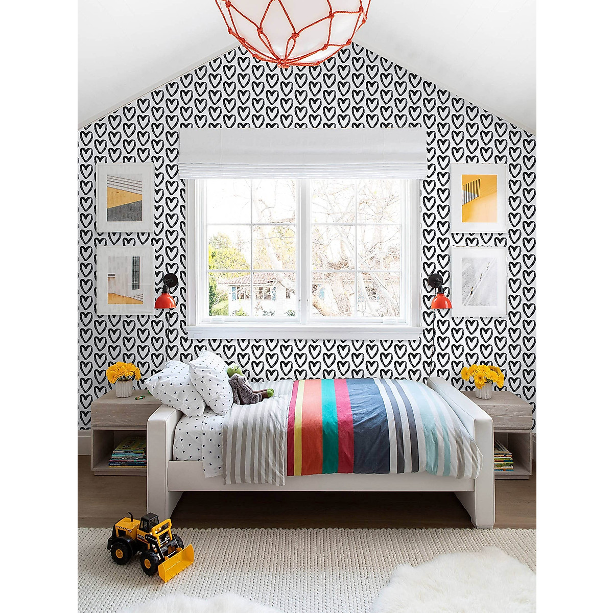 Timeet Modern Heart Wallpaper Peel and Stick Wallpaper Self Adhesive Wallpaper 17.7"x78.7" Black White Contact Paper Vinyl Removable Wallpaper Decorative for Bedroom Living Room Bathroom