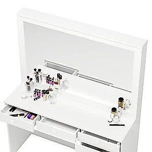 Boahaus Joan Vanity Makeup Desk with 7 Drawers, Wide Hollywood Vanity Mirror, No Lights Add-on Included, White Vanity Painted Makeup Table, Vanity Dresser with Mirror for Bedroom (New Version 04/2023)