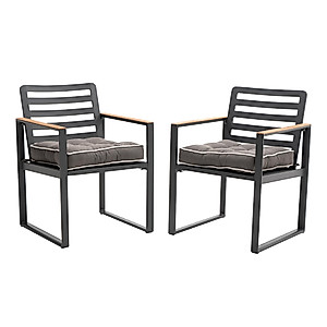 LebenLiebe Outdoor Chair Cushions Set of 2 Square Tufted Seat Cushions with Ties Thick Seat Chair Pads for Patio Furniture 19"x19",Medium Grey