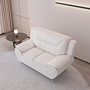 Container Furniture Direct Michael Modern Faux Leather Upholstered Stainless Steel Legs Living Room Loveseat, Cream White