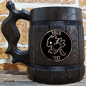Chocobo Beer Mug, 22 oz, FF Beer Stein, Beer Mugs with Handles, Gamer Gift, Personalized Wooden Beer Tankard, Custom Gift for Men, Gift for Him