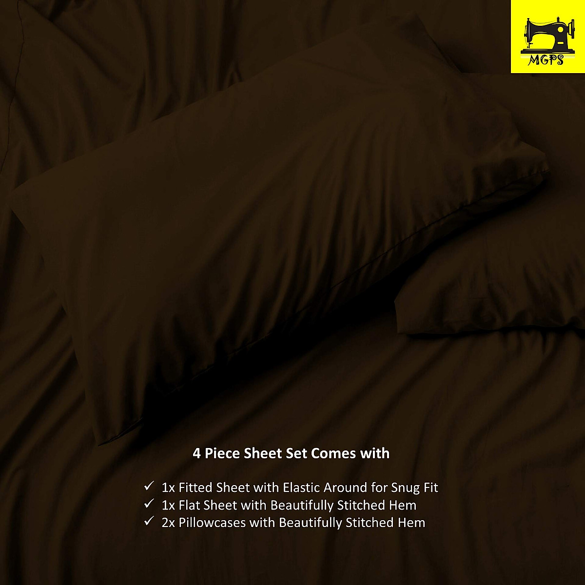MGPS 400 Thread Count - 100% Pure Egyptian Cotton - 4 Piece Sheet Set, Fits Upto 15" Deep Pocket, Smooth & Soft Sateen Weave - |Queen, Chocolate Solid|