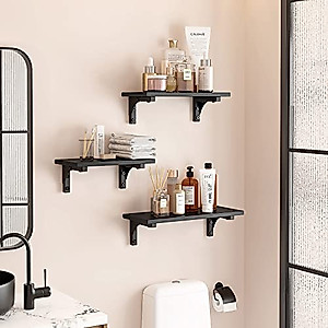 EZFurni Floating Shelves Wood for Wall,Set of 3 Rustic Floating Shelves for Storage,Wider Shelving Wall Mounted for Kitchen, Bedroom, Bathroom,Black