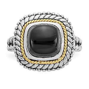 925 Sterling Silver Vintage Cabochon Black Onyx Ring Gemstone Band Size 8