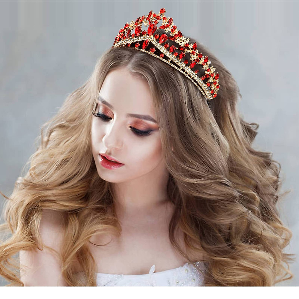𝑪𝑼𝑩𝑨𝑪𝑶 Crystal Red Crown and Tiaras for Women, Queen Crown Bridal Headband Princess Tiara for Girls, Birthday Crown for Women Rhinestone Wedding Headband Halloween Cosplay Costume Party Decorations