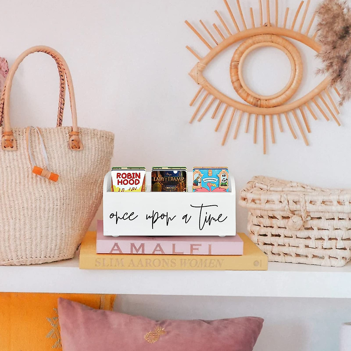 Yoto Card Holder,Wooden Yoto Card Case, Yoto Card Storage Box with Two Compartments, Wood Trading Deck Box Card Storage Box-Designed to Hold Yoto Mini Audio Cards (White, 3 compartments)