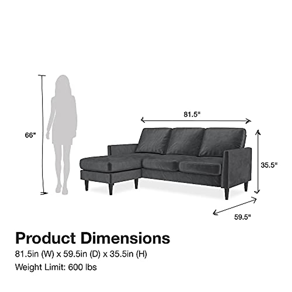 Mr. Kate Winston Reversible Sofa Sectional, Dark Gray Velvet