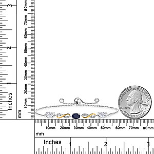 Gem Stone King 2 Tone 925 Sterling Silver and 10K Yellow Gold Blue Sapphire White Moissanite and Lab Grown Diamond Tennis Bracelet For Women (1.59 Cttw, Fully Adjustable Up to 9 Inch)