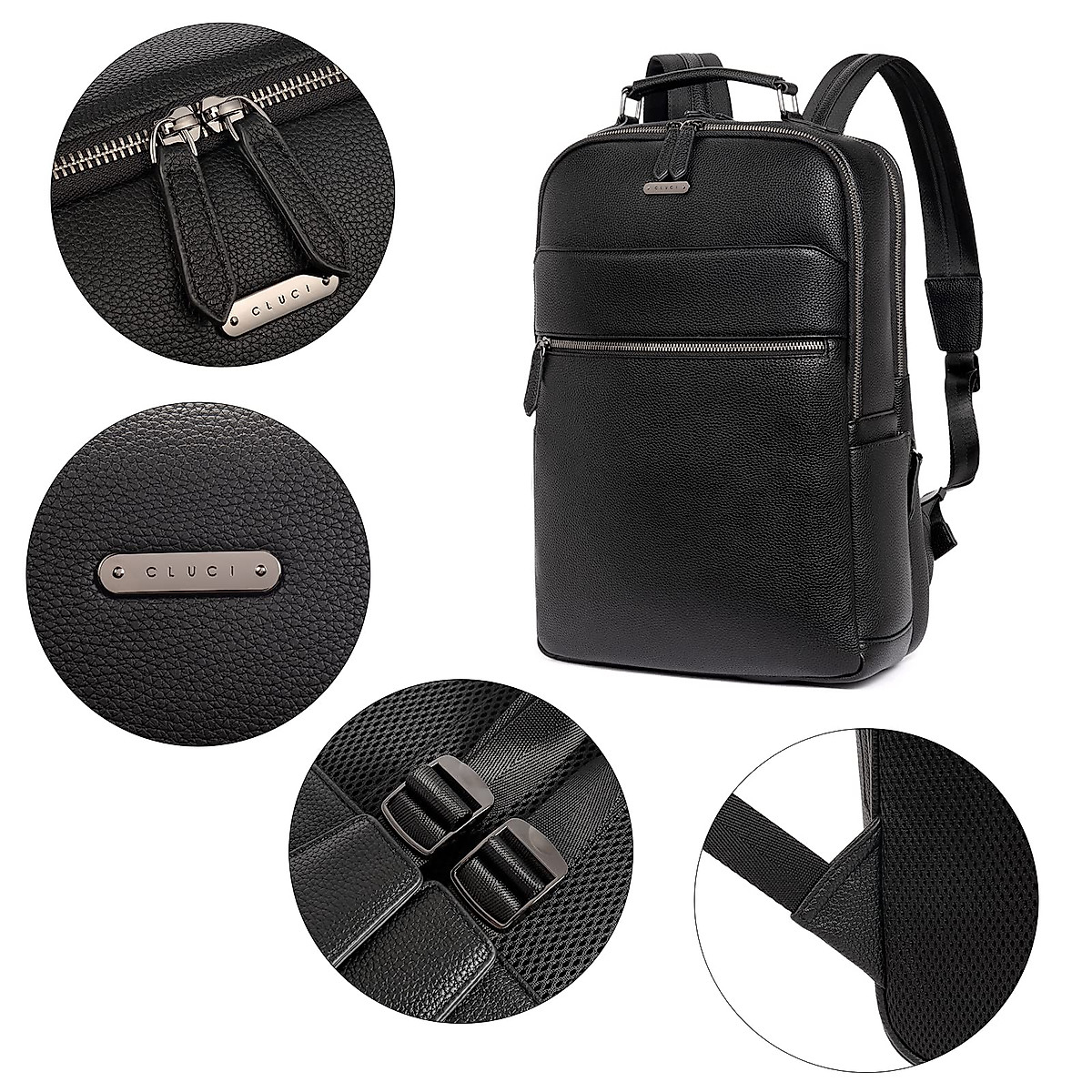 CLUCI Leather Backpack for Men 15.6 Inch Laptop Business Work Travel Casual Large Vintage Daypack Black